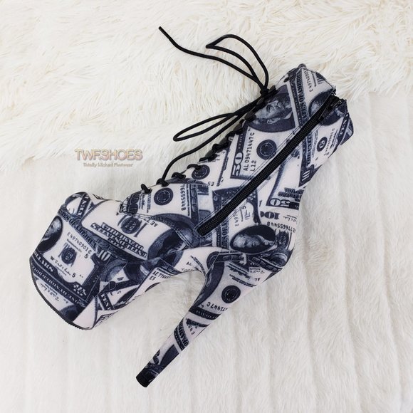 Pleaser | Shoes | Dollar Bill Money Print 7 High Heel Platform Lace Up ...